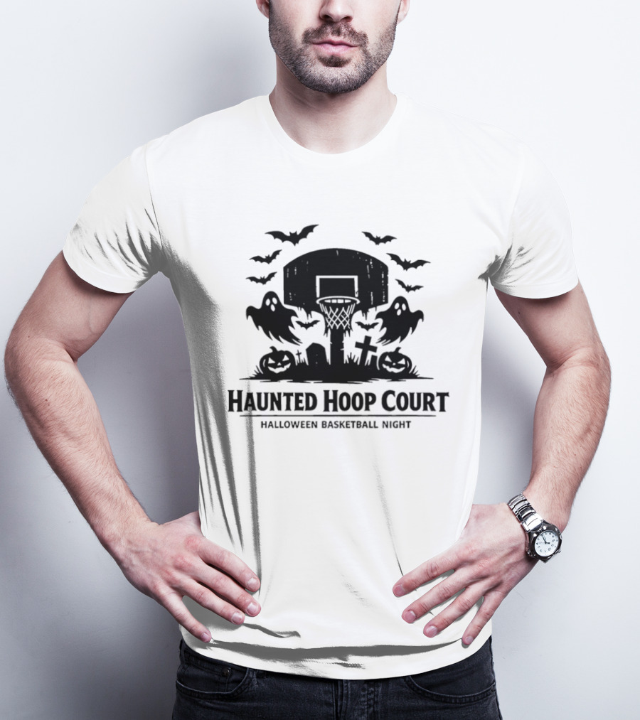 Halloween Haunted Hoop Court Spooky Pumpkin Basketball Night T-Shirt