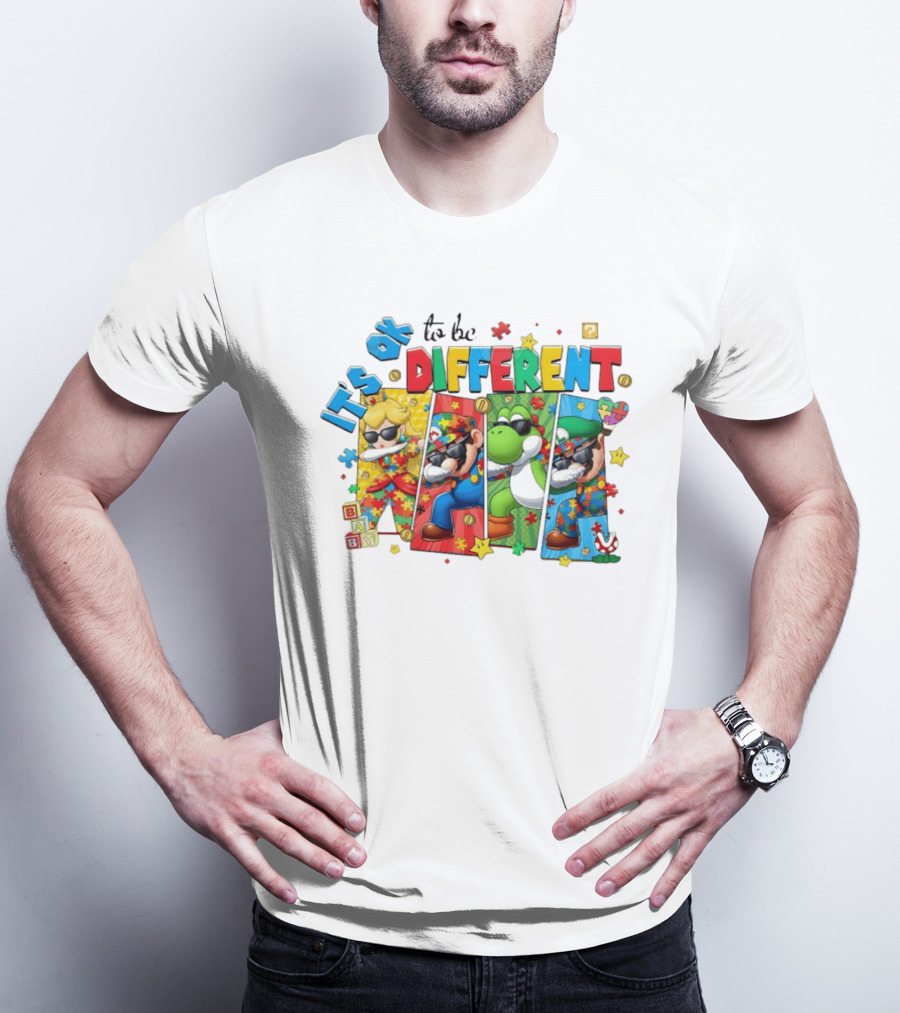 It's Okay To Be Different Mario Super Autism Characters Puzzle T-Shirt