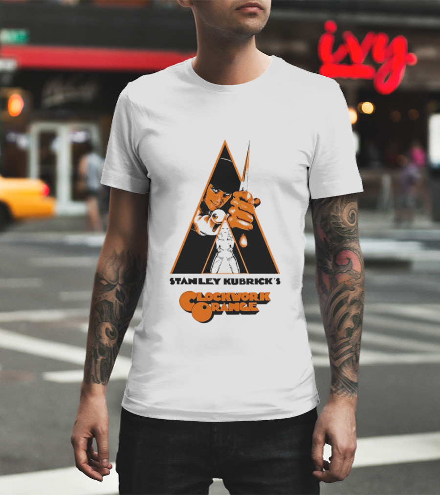 Work Orange Stanley Kubrick Iconic Image With Knife And Triangle T-Shirt