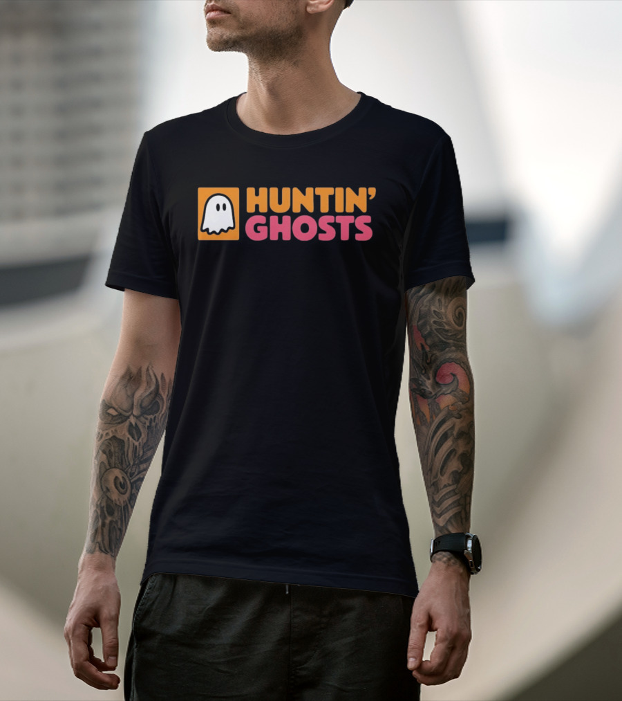 Huntin' Ghosts Halloween White Ghost Icon On Orange T-Shirt