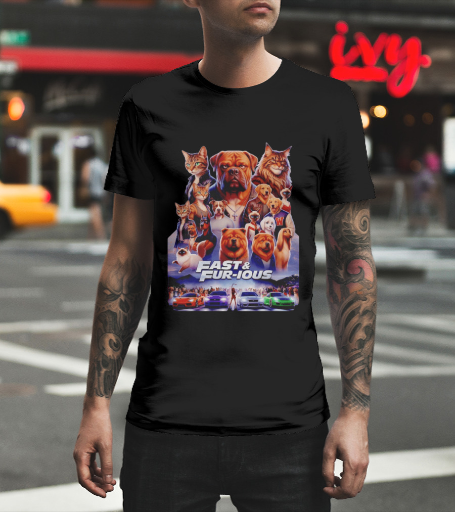 Dogs Cats Fast And Fur Ious Car Racing Pets T-Shirt