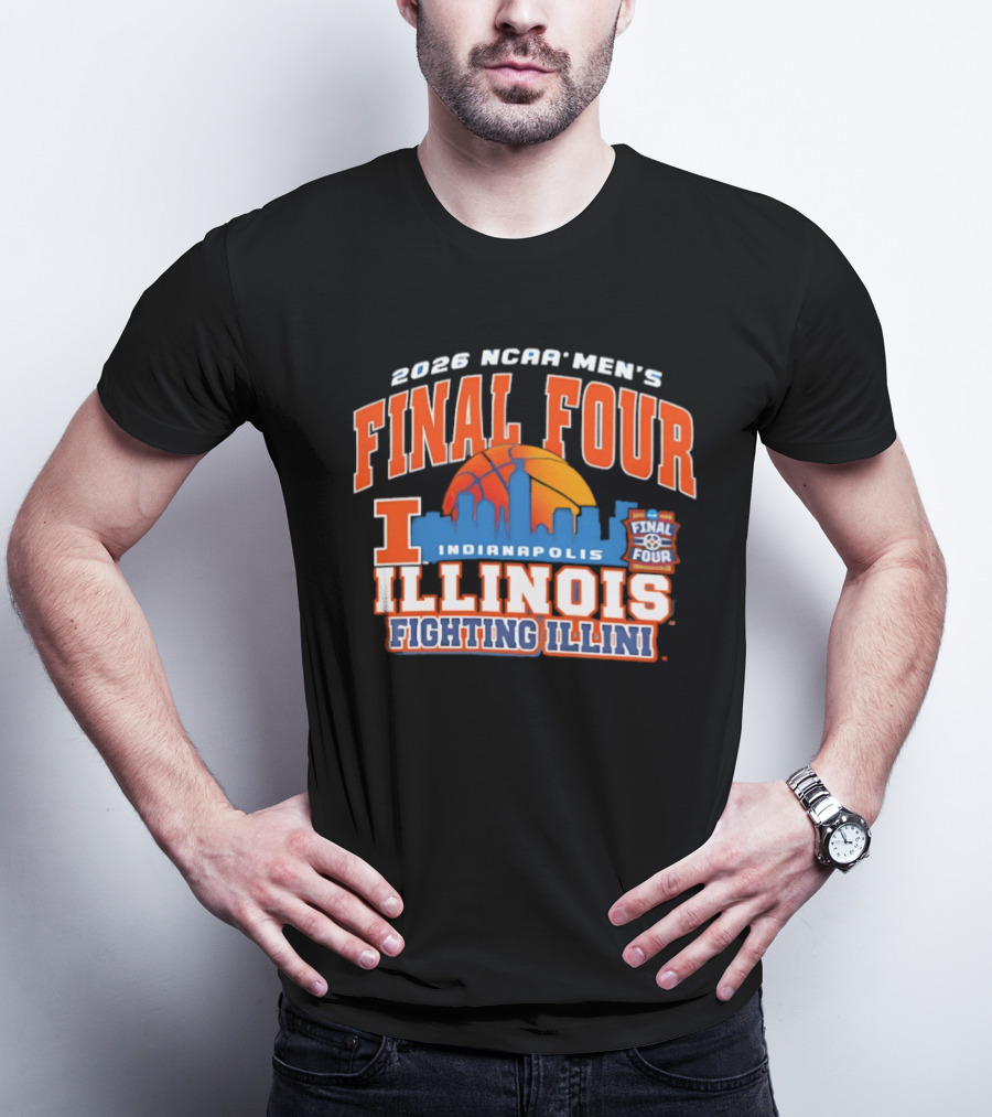 2026 NCAA Men's Final Four Indianapolis Illinois Fighting Illini Basketball Skyline T-Shirt