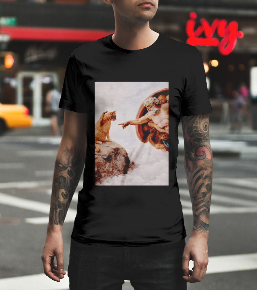 The Creation Of Cat Michelangelo Parody Cats Touching Paws T-Shirt