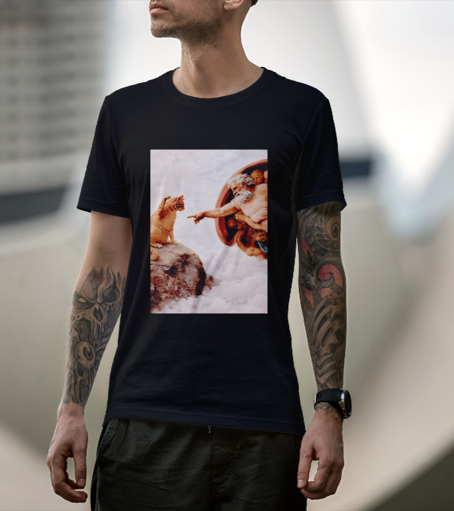 The Creation Of Cat Michelangelo Parody Cats Touching Paws T-Shirt