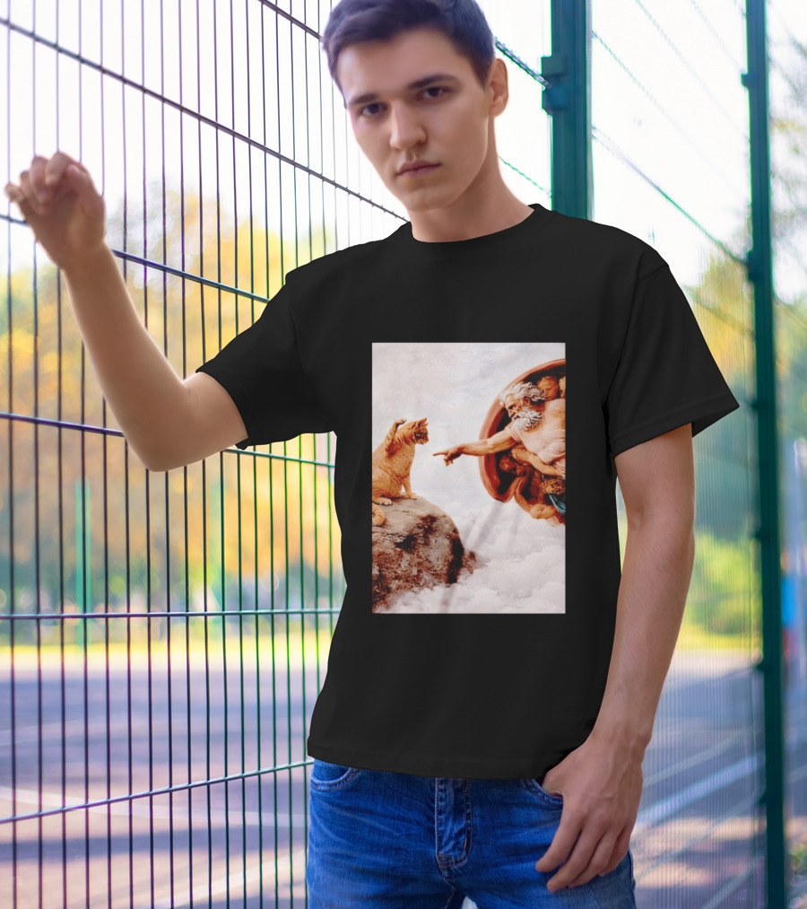 The Creation Of Cat Michelangelo Parody Cats Touching Paws T-Shirt