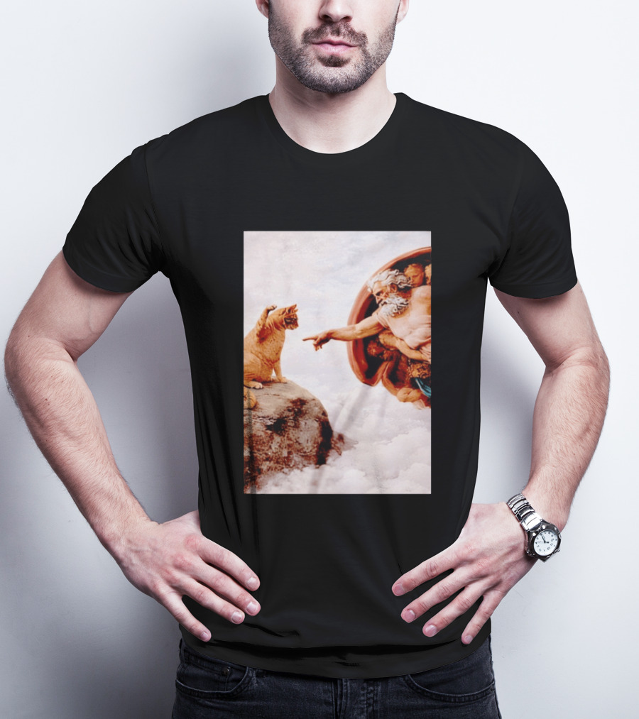 The Creation Of Cat Michelangelo Parody Cats Touching Paws T-Shirt