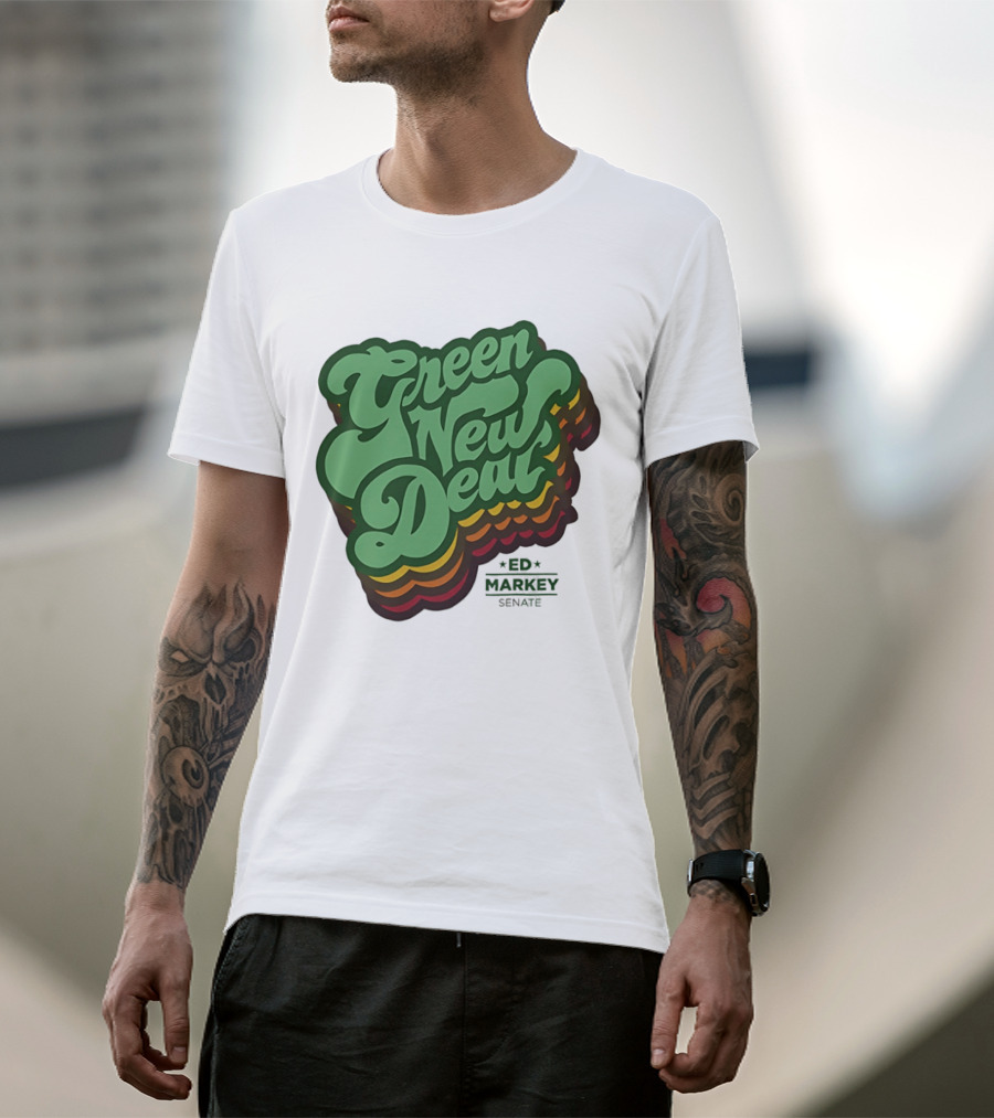Green New Deal Ed Markey Senate Retro Font T-Shirt