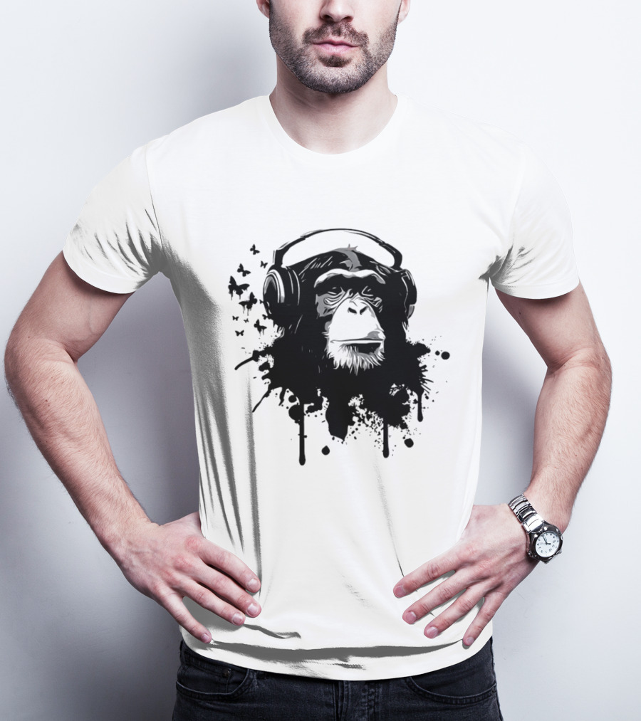 Monkey Headphones Street Art Splatter T-Shirt