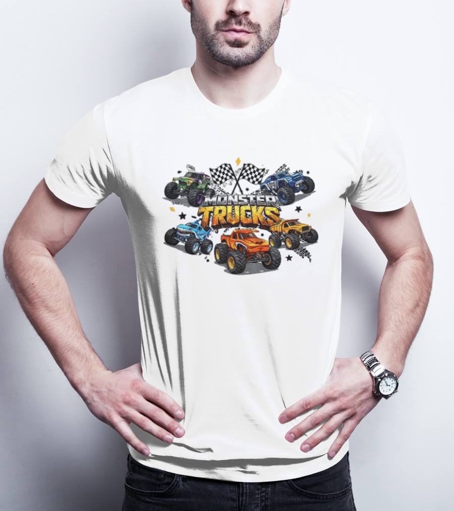 Monster Trucks Racing Checkered Flags Adventure T-Shirt