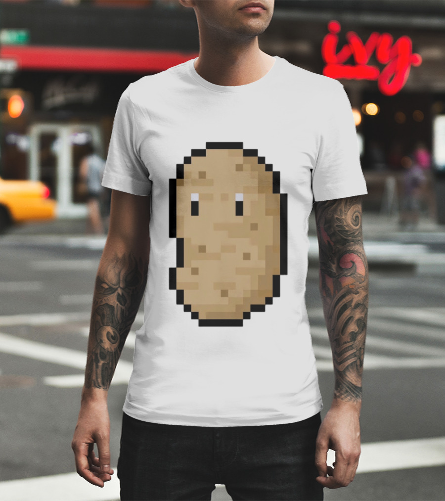 Pixelated Potato Meme Block Style Retro Gaming Humor T-Shirt