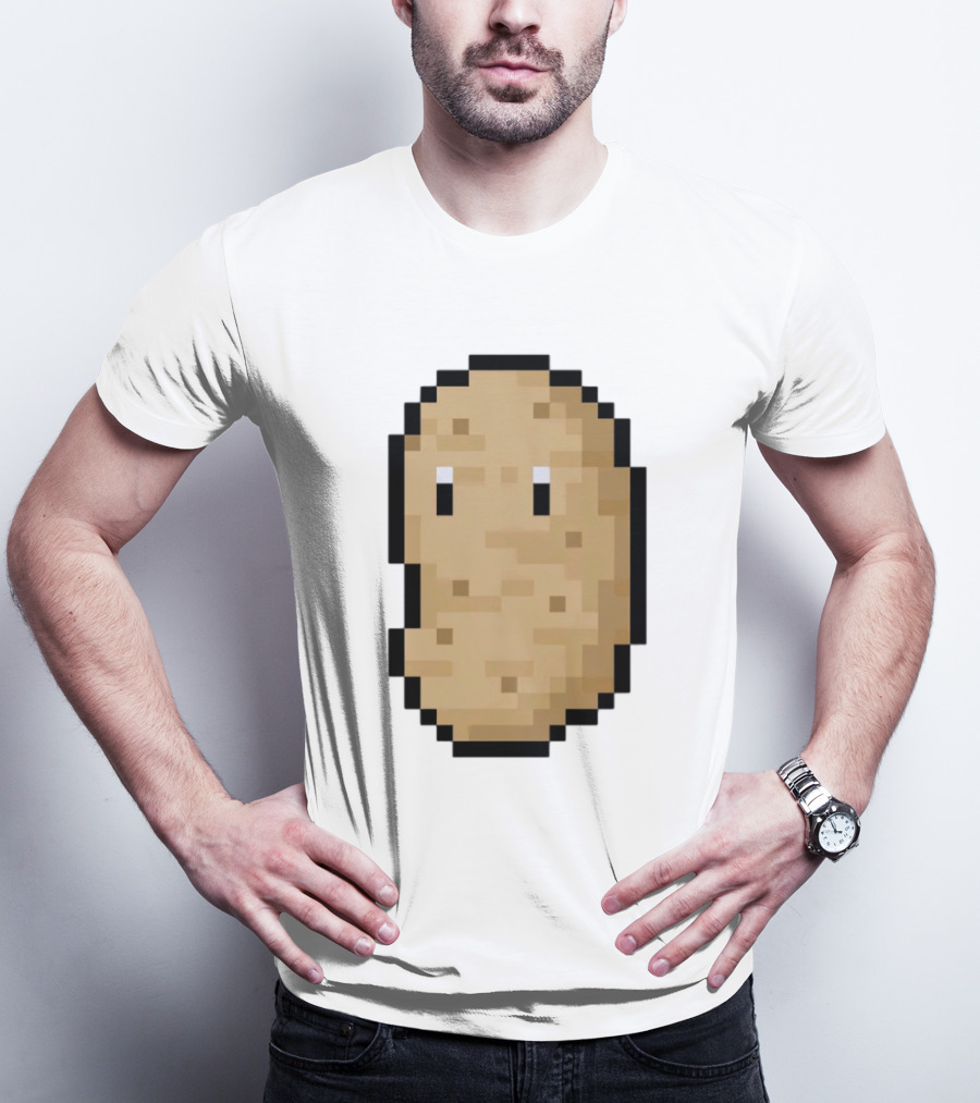 Pixelated Potato Meme Block Style Retro Gaming Humor T-Shirt