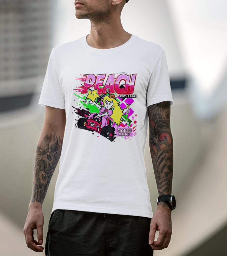 Peach Mario Kart Princess Riding With Star Power Est 1992 T-Shirt
