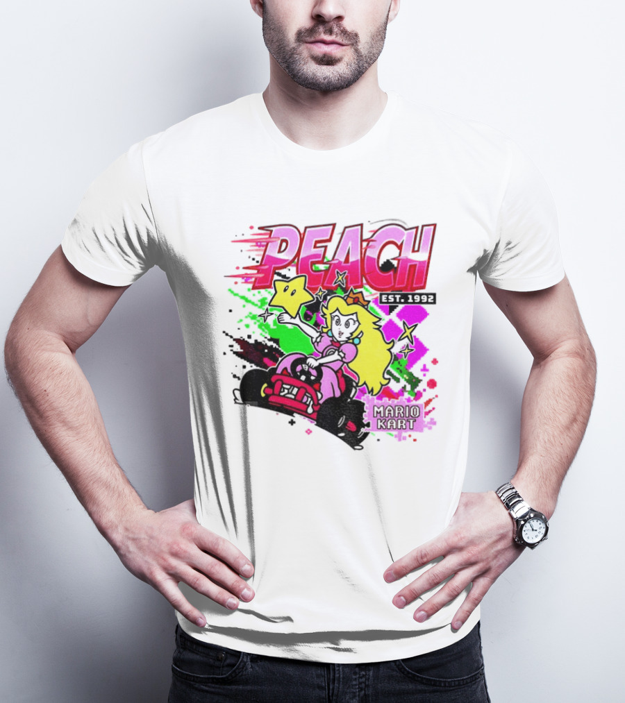 Peach Mario Kart Princess Riding With Star Power Est 1992 T-Shirt