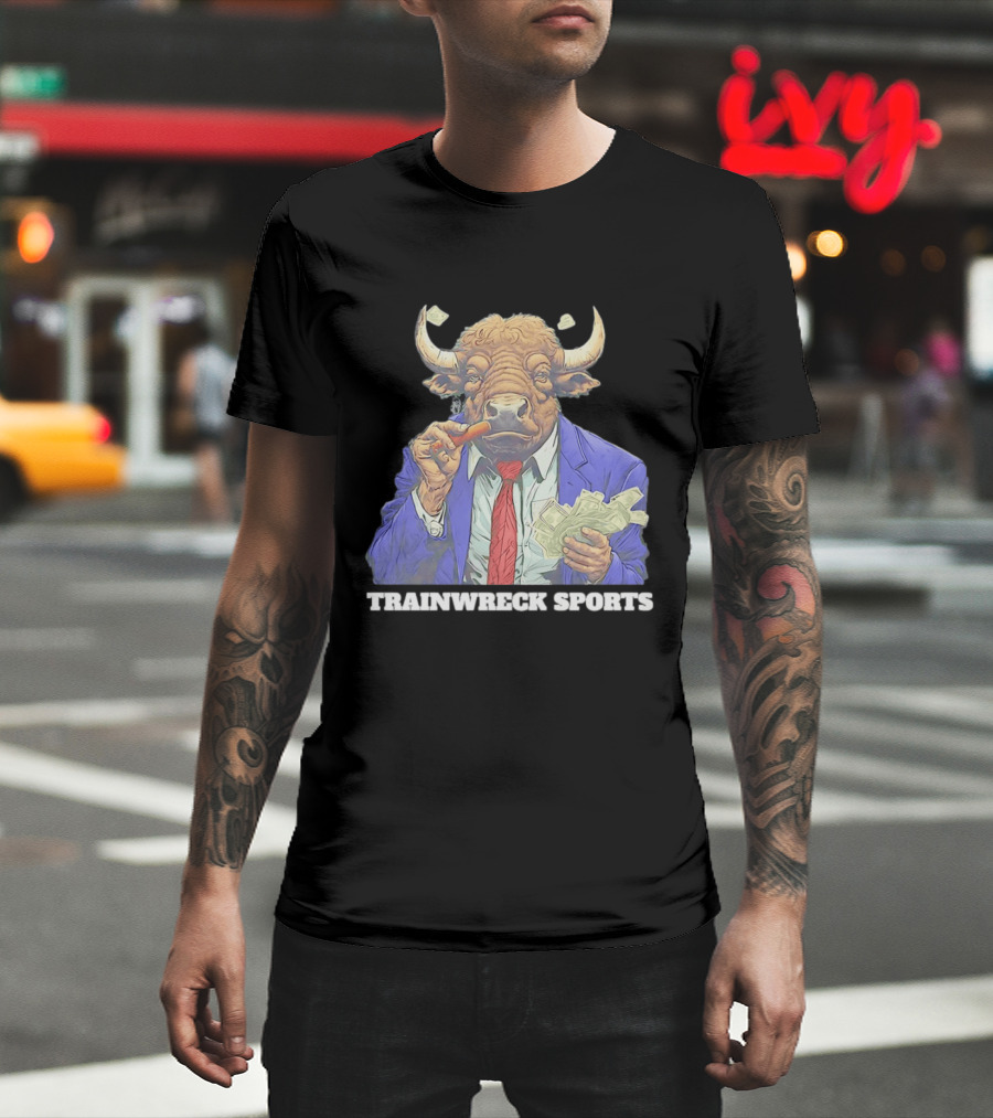 Bison Trainwreck Sports Business Suit Dollar Bills Cigar T-Shirt