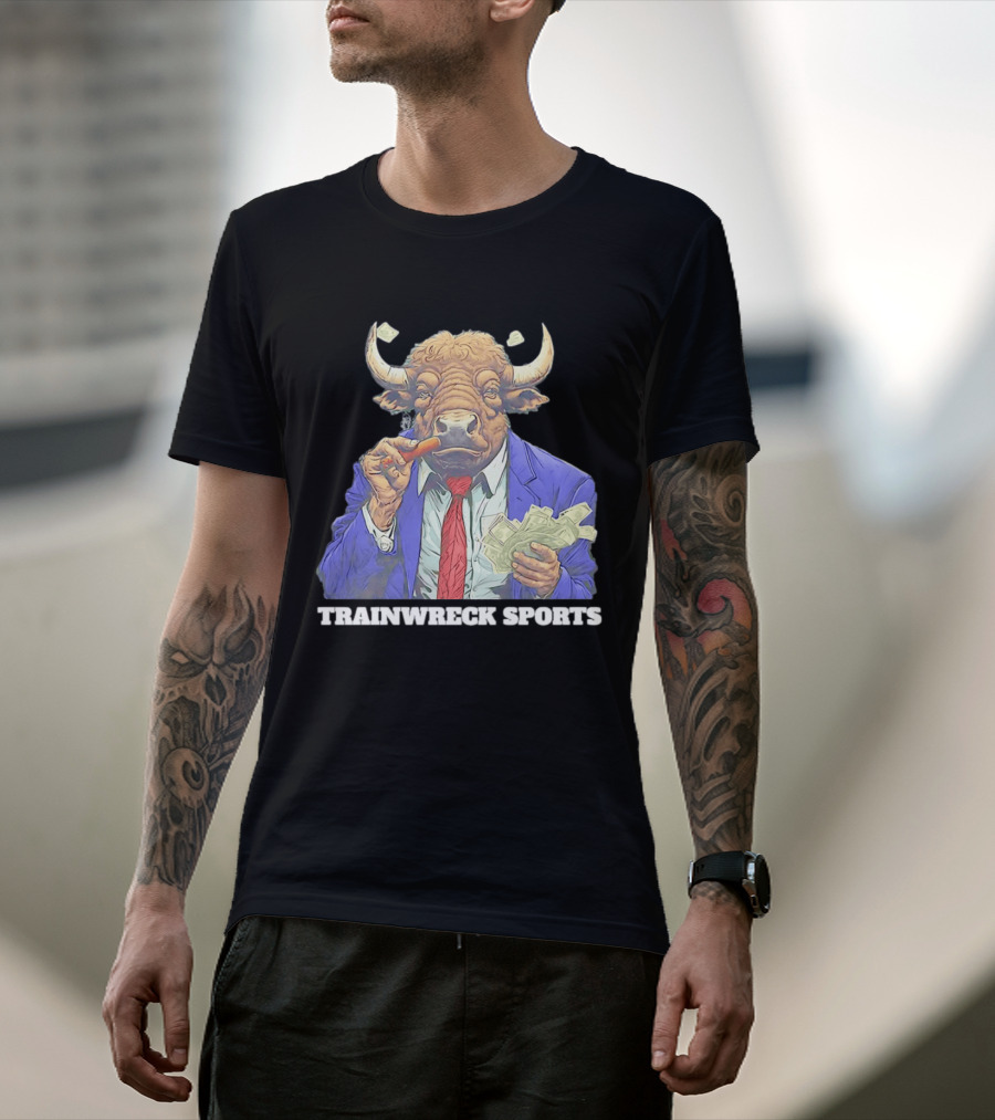 Bison Trainwreck Sports Business Suit Dollar Bills Cigar T-Shirt