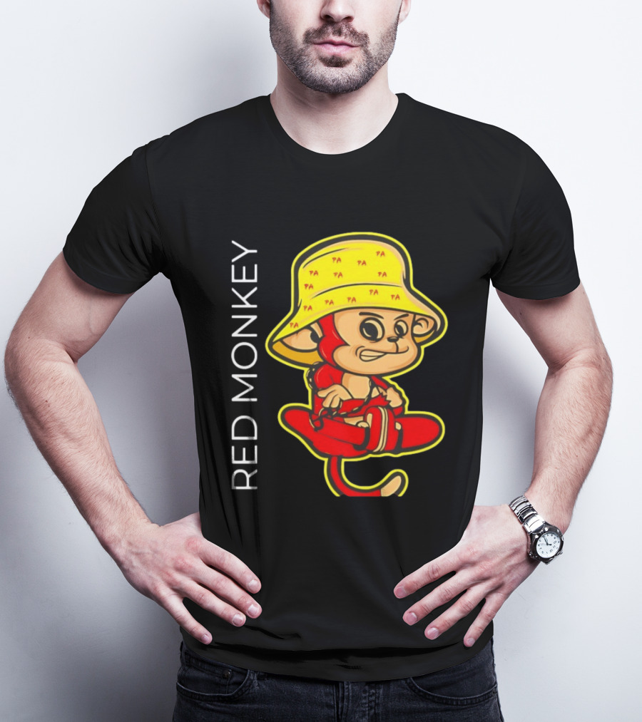PA Red Monkey Cartoon With Yellow Hat T-Shirt