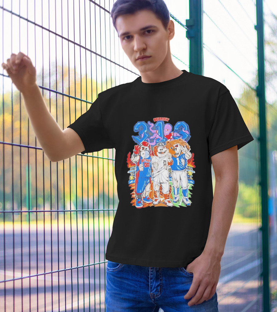 Detroit 313 Tigers Lions Pistons Sports Mascots Unity T-Shirt