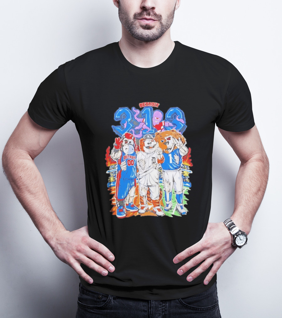 Detroit 313 Tigers Lions Pistons Sports Mascots Unity T-Shirt