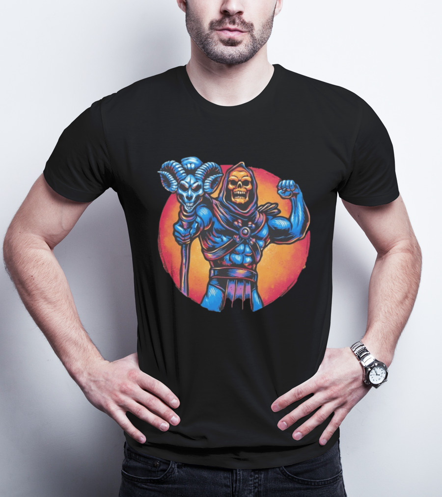 Skeletor Conquer The Universe Iconic Muscular Villain With Ram Staff T-Shirt