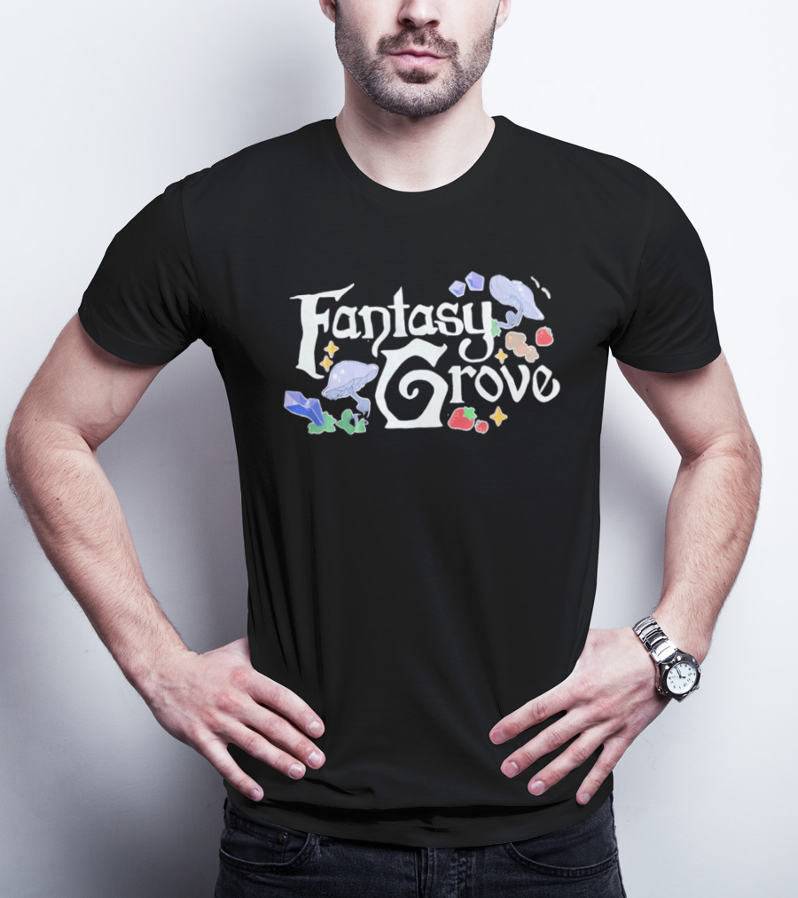 Fantasy Grove Mushrooms Strawberries Gems Whimsical Nature Magic T-Shirt