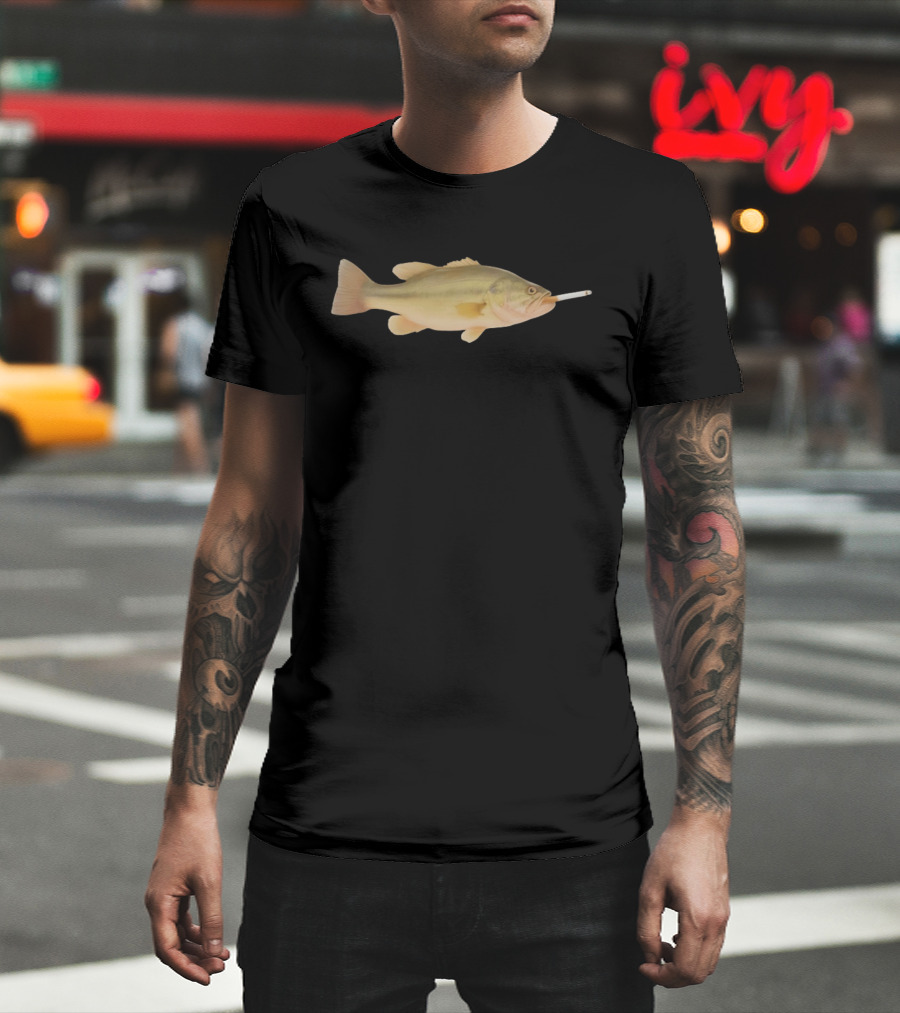 Fish Smoking Cigarette Novelty Humor T-Shirt