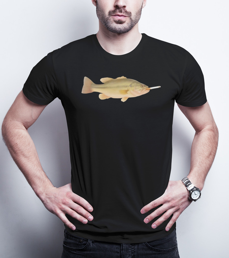 Fish Smoking Cigarette Novelty Humor T-Shirt