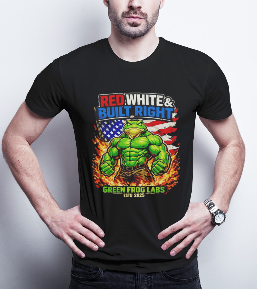 Red White & Built Right Green Frog Labs USA Flag ESTD 2025 T-Shirt