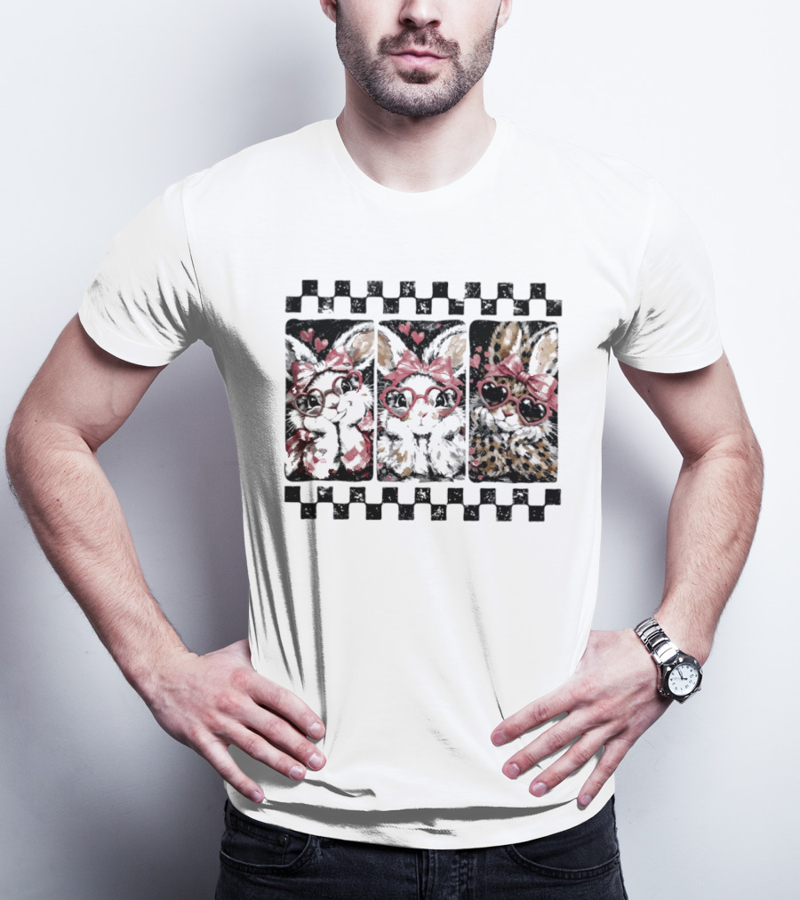 Bunny Coquette Love Heart Glasses Happy Easter Day 2026 T-Shirt