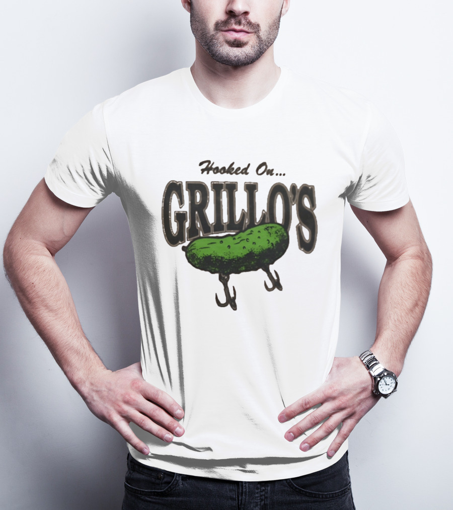 Hooked On Grillo's Pickle Green Fishing Hooks T-Shirt