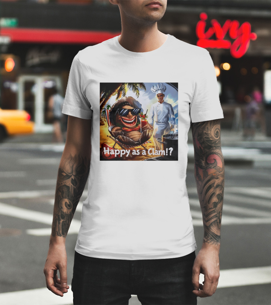 Happy As A Clam Beach Cartoon Chef Cooking Vacation Vibes T-Shirt