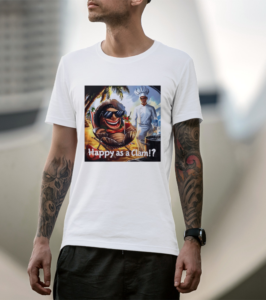 Happy As A Clam Beach Cartoon Chef Cooking Vacation Vibes T-Shirt
