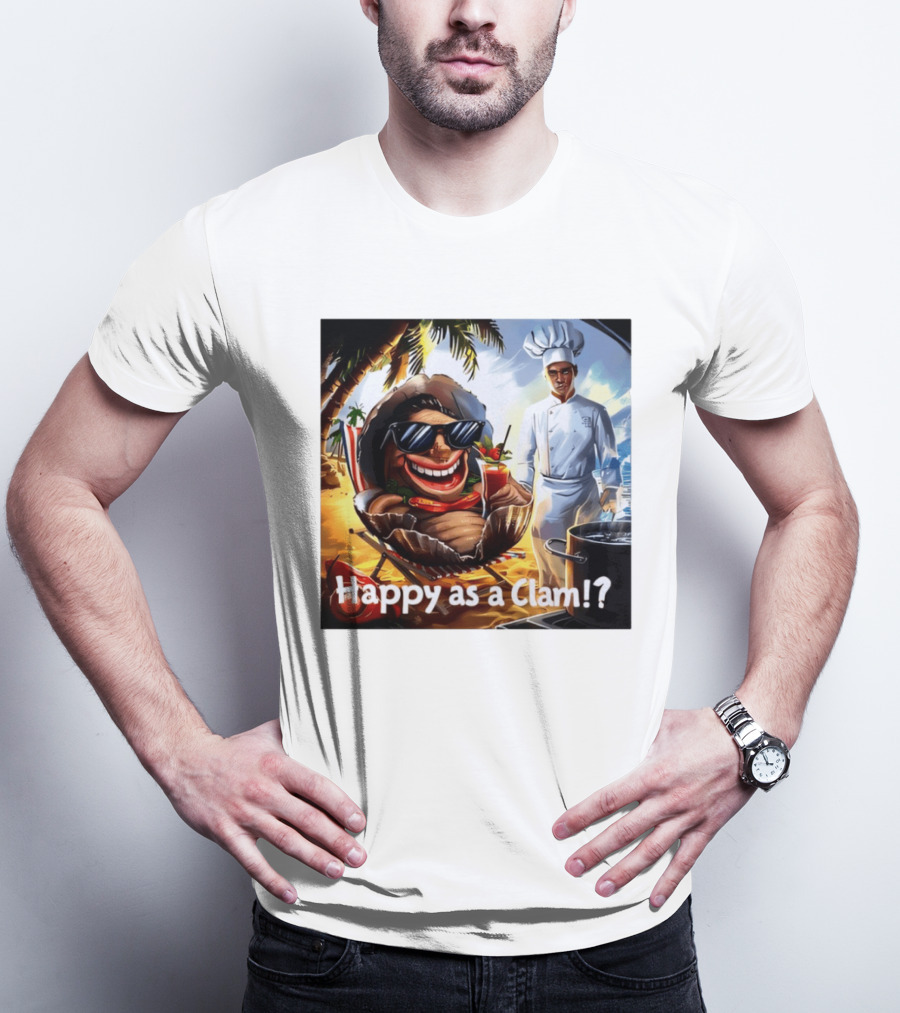 Happy As A Clam Beach Cartoon Chef Cooking Vacation Vibes T-Shirt