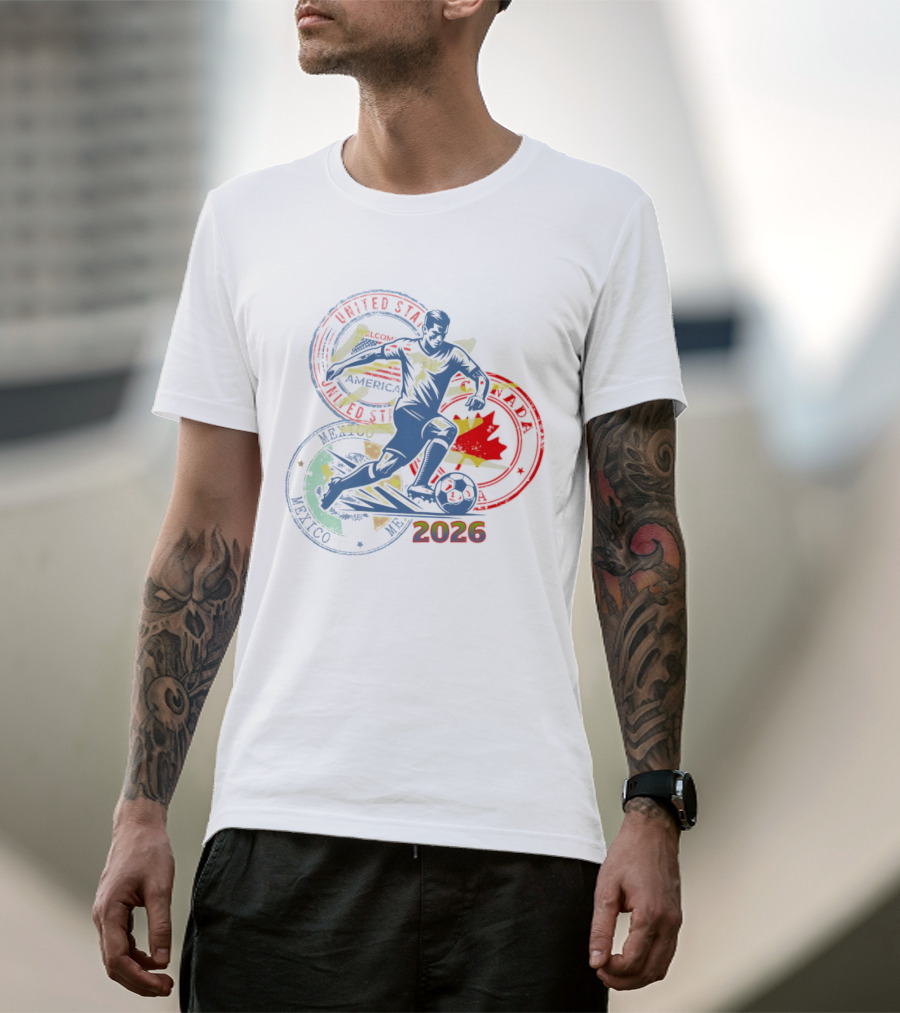World Cup 2026 Soccer Player Canada USA Mexico Flags T-Shirt