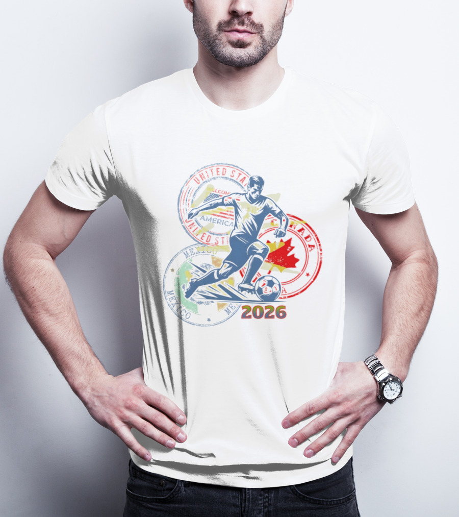 World Cup 2026 Soccer Player Canada USA Mexico Flags T-Shirt