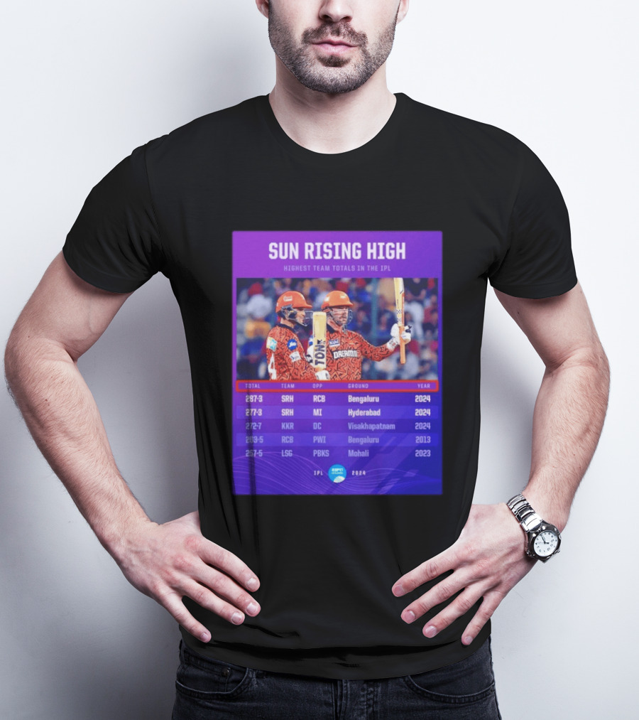 Sun Rising High SRH Highest Team Totals IPL 2024 Bengaluru Hyderabad Visakhapatnam Mohali T-Shirt