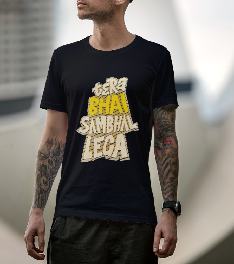 Tera Bhai Sambhal Lega Bold Yellow White T-Shirt
