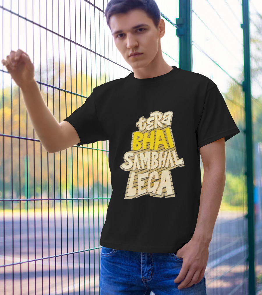 Tera Bhai Sambhal Lega Bold Yellow White T-Shirt