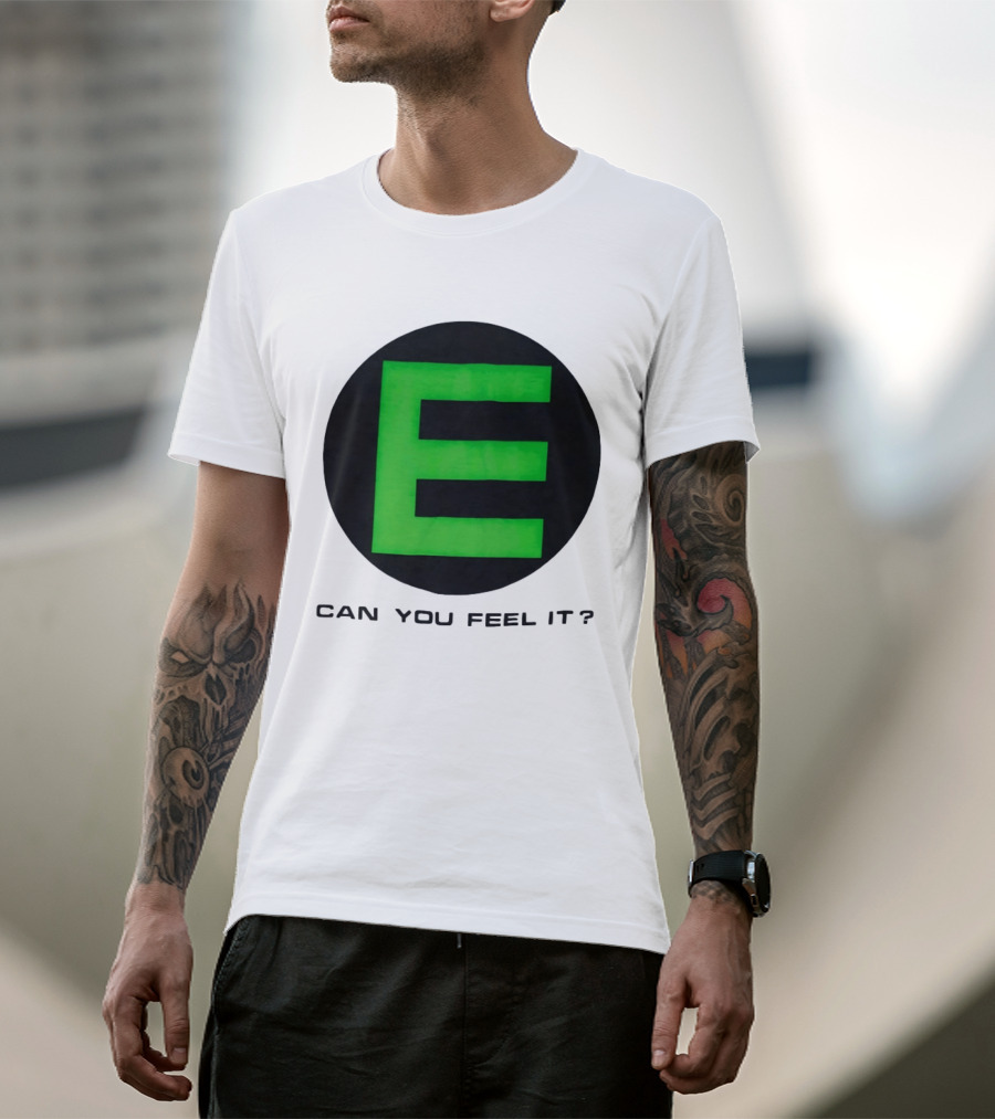 E Can You Feel It Green Block Letter T-Shirt