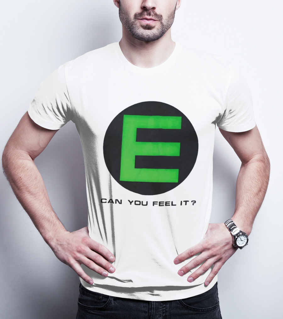 E Can You Feel It Green Block Letter T-Shirt