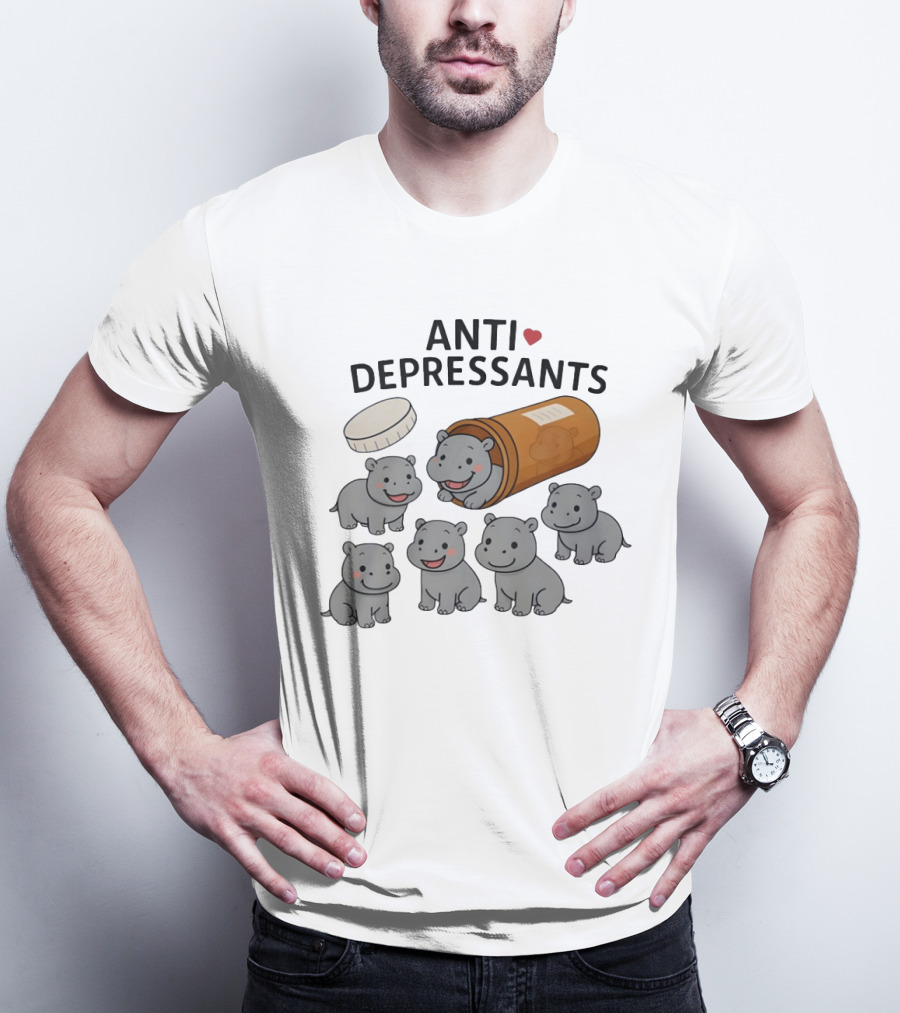 Hippos Anti Depressants Cute Cartoon Prescription Bottle T-Shirt