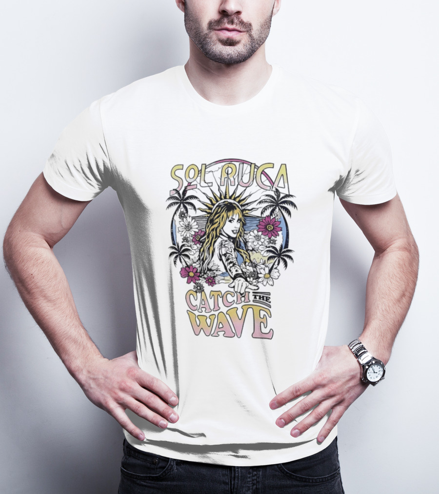 Sol Ruca Catch The Wave Tropical Surfer Theme With Floral And Palm Tree T-Shirt