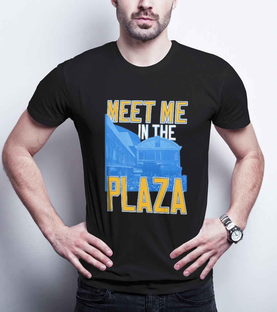Meet Me In The Plaza Urban Architecture Blue And Yellow T-Shirt