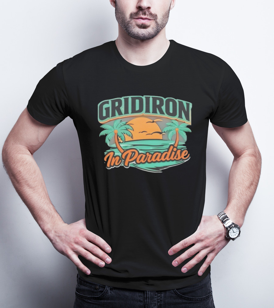 Gridiron In Paradise Tropical Sunset Palm Trees T-Shirt