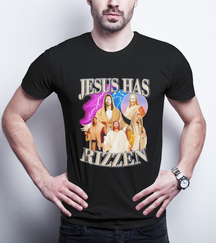 Jesus Has Rizz'en Meme Humor Lightning Vibes Sunglasses T-Shirt