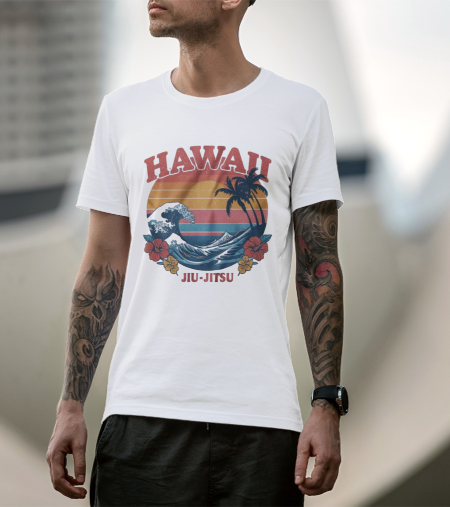 Hawaii Jiu Jitsu Vintage Surf And Palm Trees T-Shirt