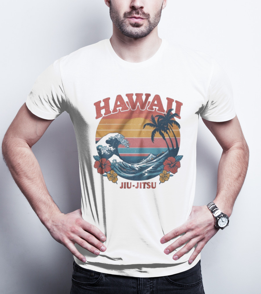 Hawaii Jiu Jitsu Vintage Surf And Palm Trees T-Shirt
