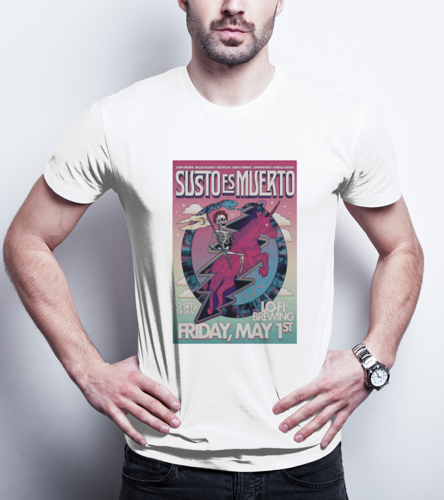 Susto Es Muerto Lofi Brewing May 1st Skeleton Riding Pegasus T-Shirt