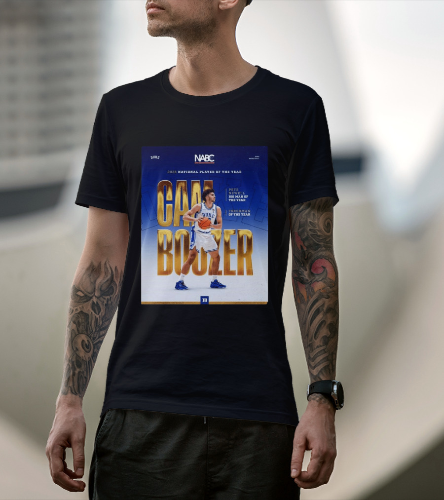 Duke Basketball Cameron Boozer 2026 National Player Pete Newell Big Man Freshman Of The Year T-Shirt