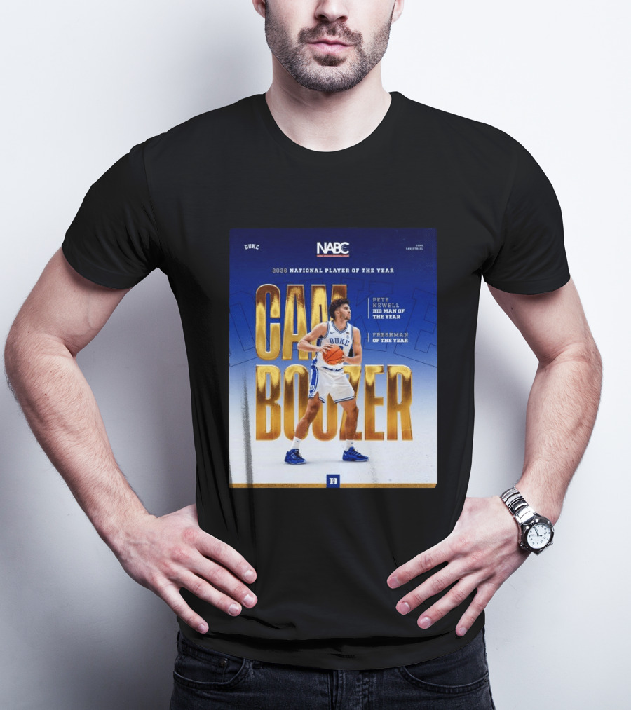 Duke Basketball Cameron Boozer 2026 National Player Pete Newell Big Man Freshman Of The Year T-Shirt