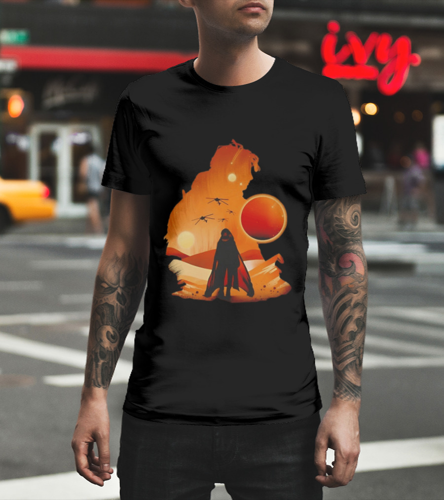 Dune The Final Sand Battle Epic Desert Scene With Hero And Sun T-Shirt